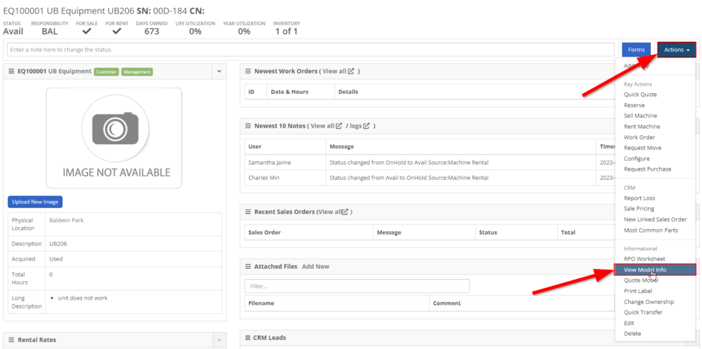 Rental Dashboard Options - Flyntlok Equipment Dealer Management System